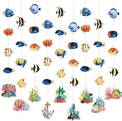 45 Pcs Tropical Hanging Fish Decorations Under The Sea Party Banners ...