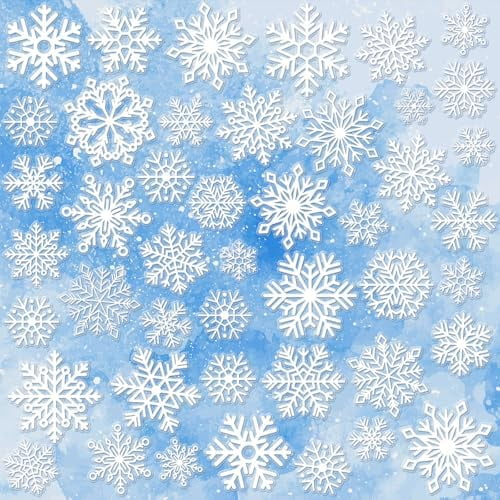 45 Pcs White Christmas Snowflake Window Gel Clings Removable Reusable ...