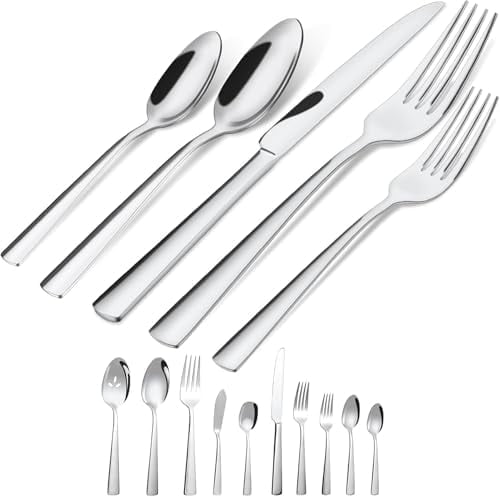 45-Piece Flatware Sets, Silverware Set for 8, Durable Stainless Steel ...