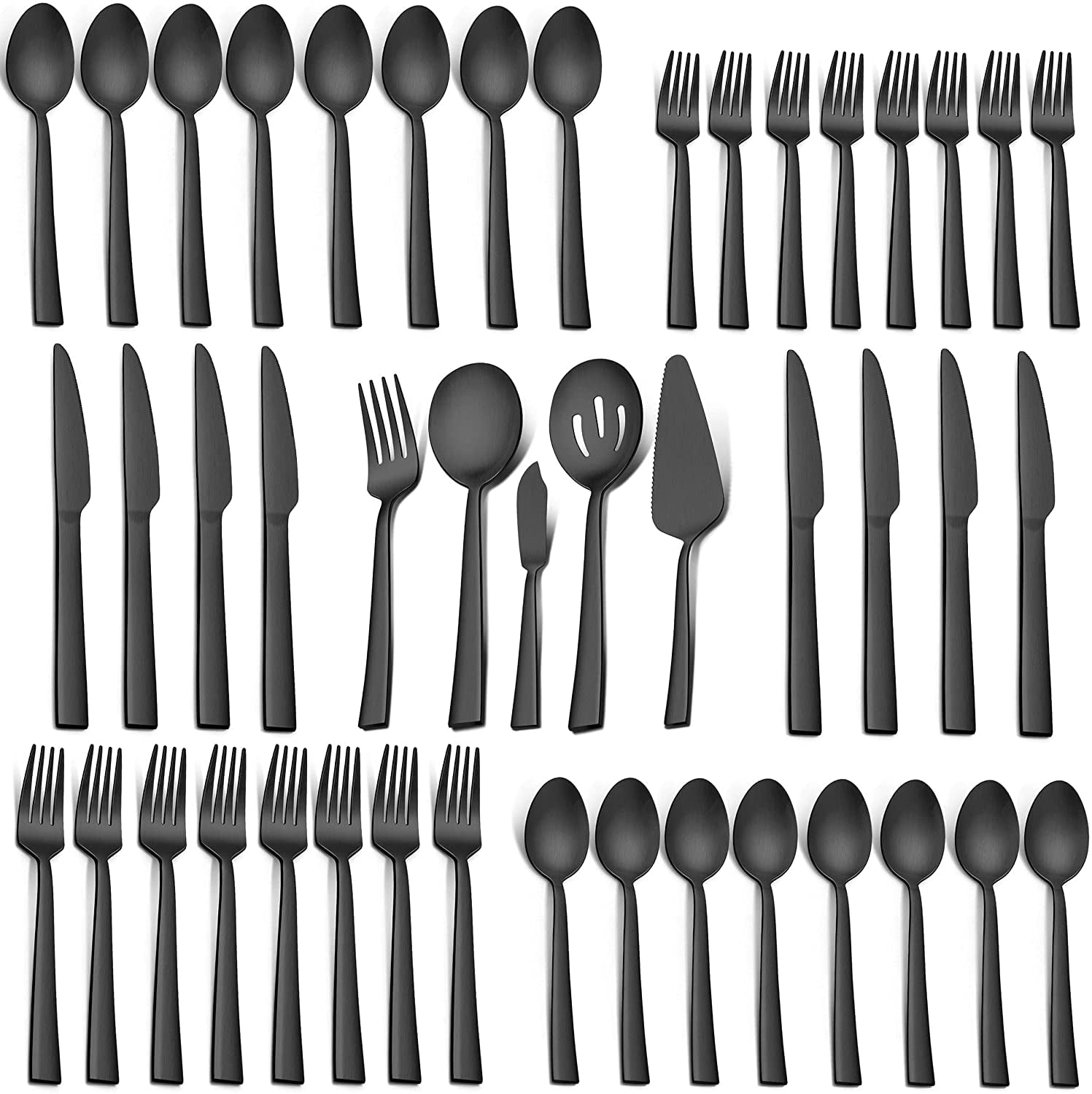 45-Piece Matte Black Silverware Set with Serving Utensils, Stainless ...