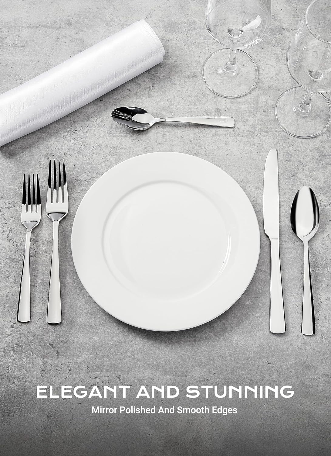 45-Piece Stainless Steel Flatware Set for 8, Silver Dinnerware with ...