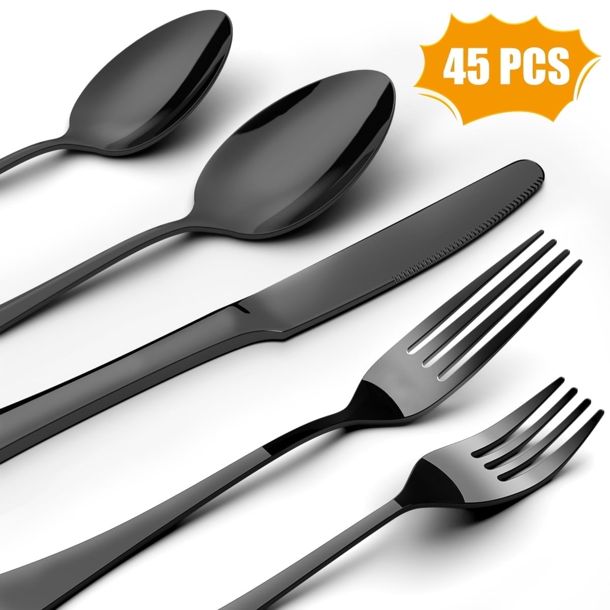 GPED 45-Piece Silverware Set, Black Matte Flatware, Stainless Steel ...