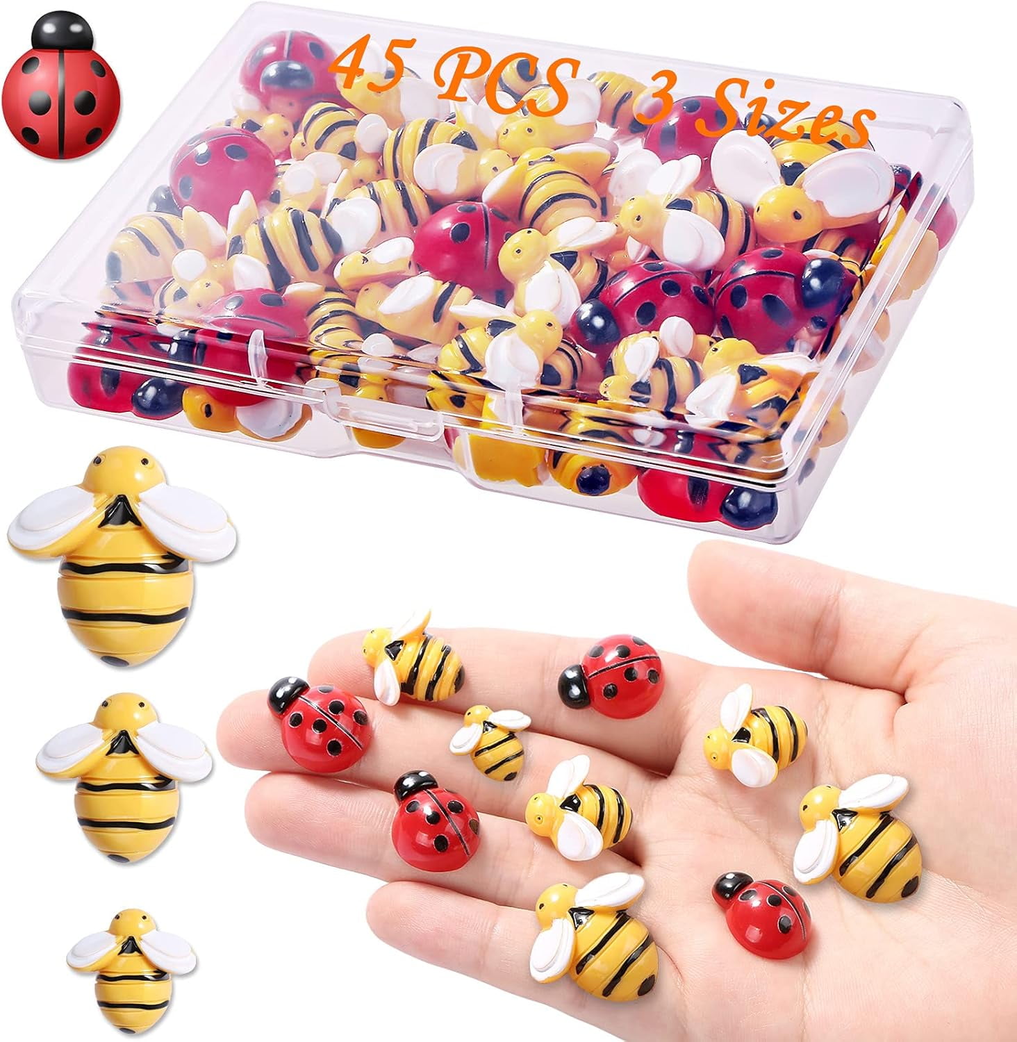 45 Pieces Tiny Resin Bees Ladybugs, 25 Pcs Resin Honey Bumblebees ...