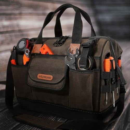 45-Pockets Waxed Canvas Tool Bag, 16-Inch Heavy-Duty electrician tools ...