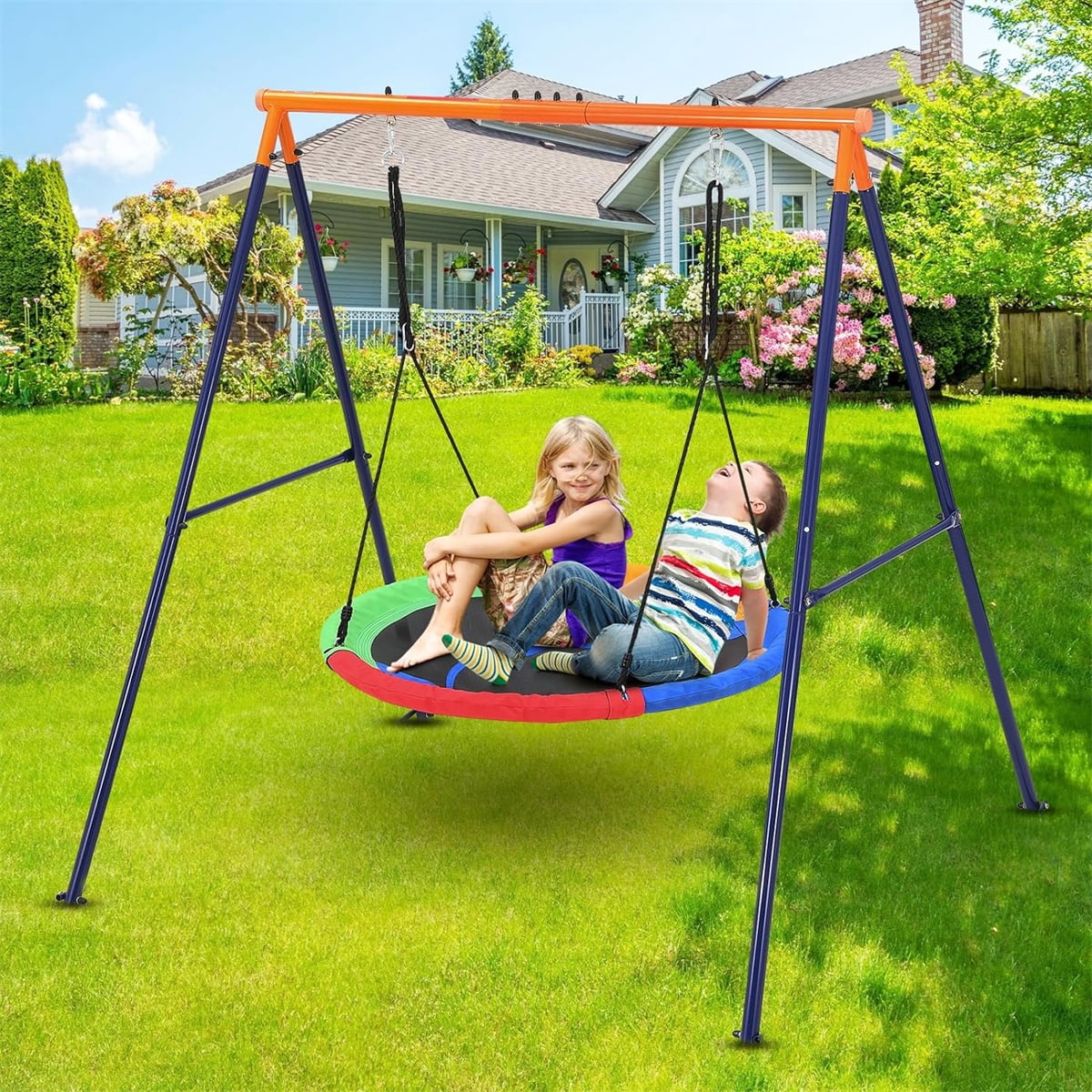 45" Saucer Swing with Stand for Kids Outdoor, 440lbs Saucer Swing Set ...