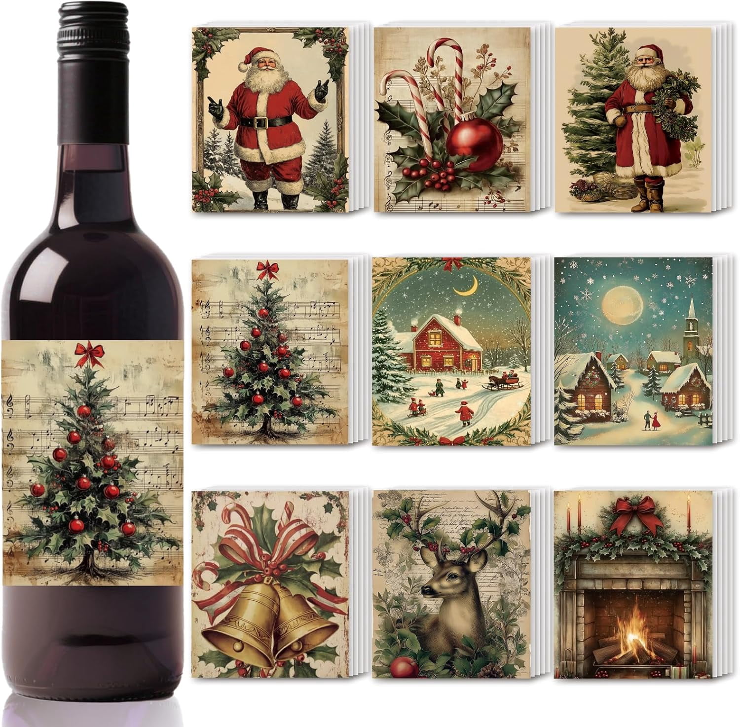 45 Sheets PVC Adhesive Stickers Wine Bottle Adhesive Label Santa Claus ...