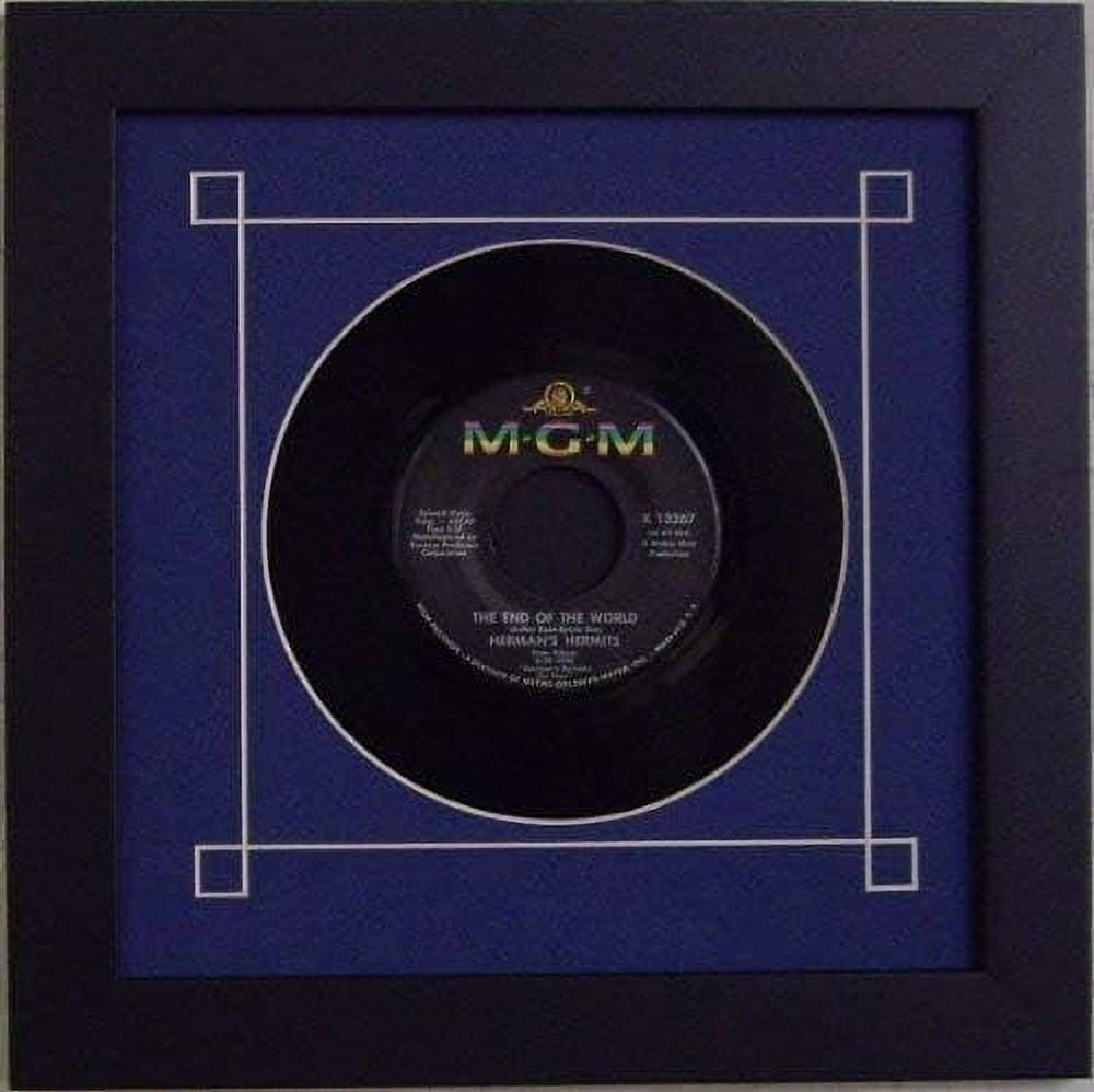 45 Single (6 7/8") Vinyl-Record Frame Featuring Dark Blue Mat Design and Solid Wood Black Matte ...