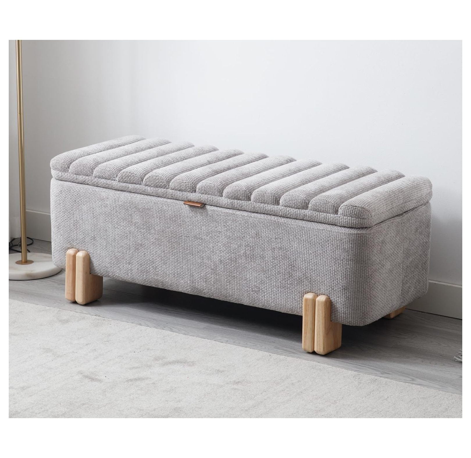 45" Storage Bench Velvet Entryway Bench Upholstered Ottoman Bench with ...