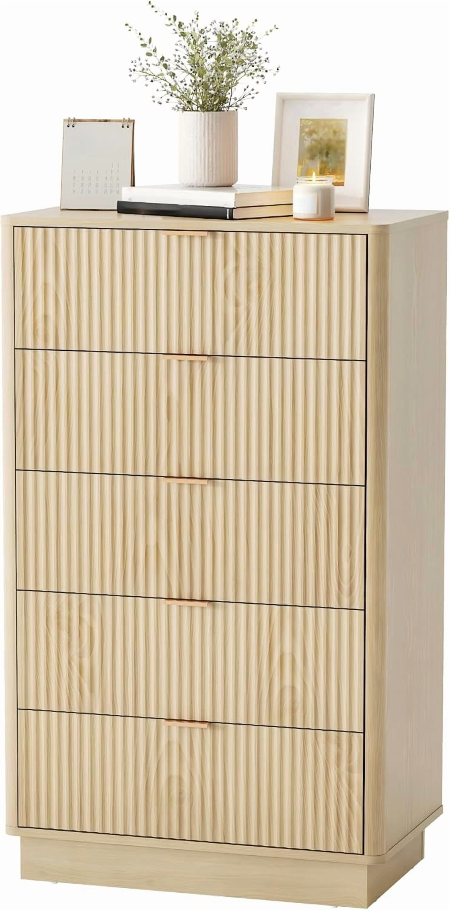 45“ Tall Fluted 5-Drawer Dresser, Mid Century Modern Wood Chest with ...