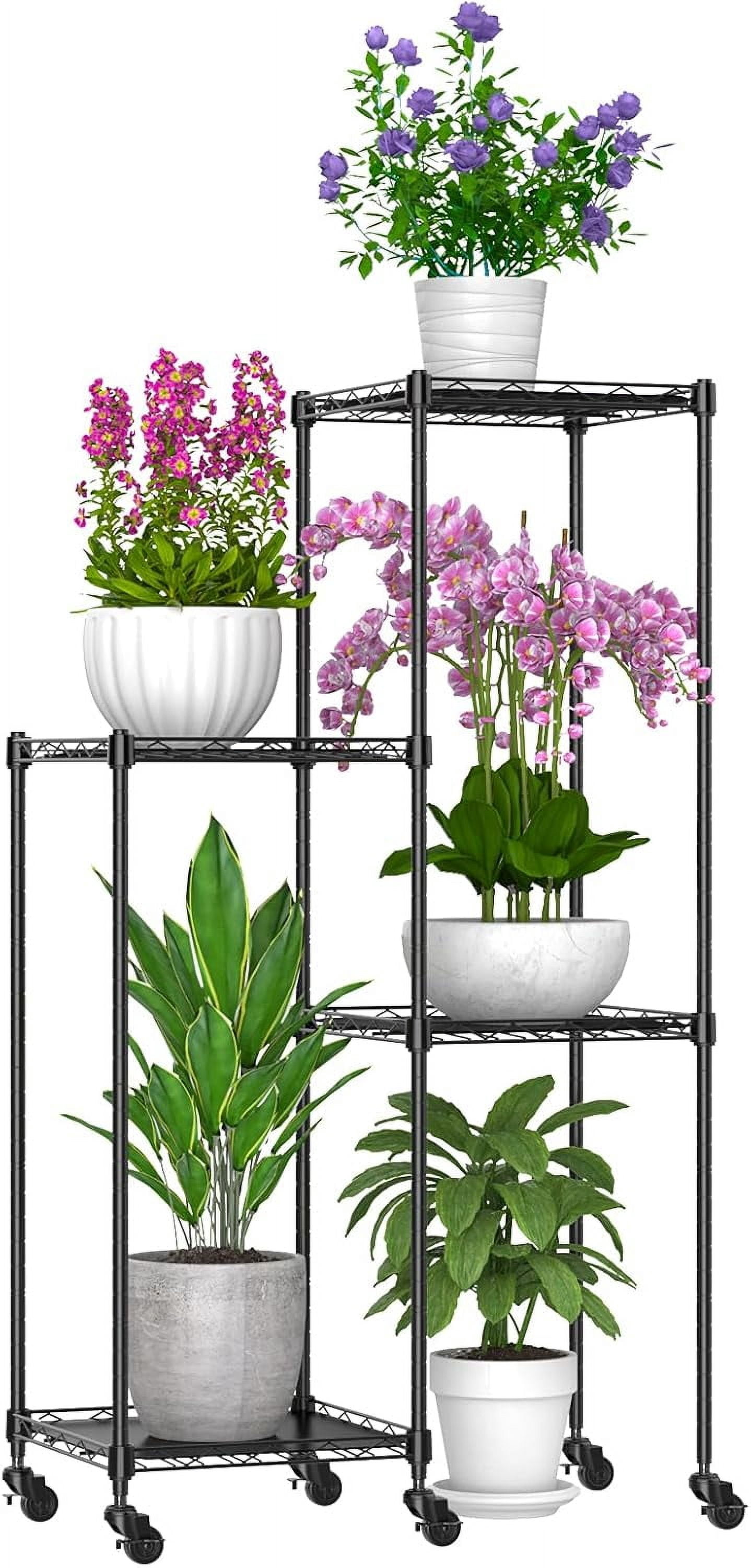 45'' Tall Plant Stand with Wheels, Shelf Height Adjustable Metal Plant ...