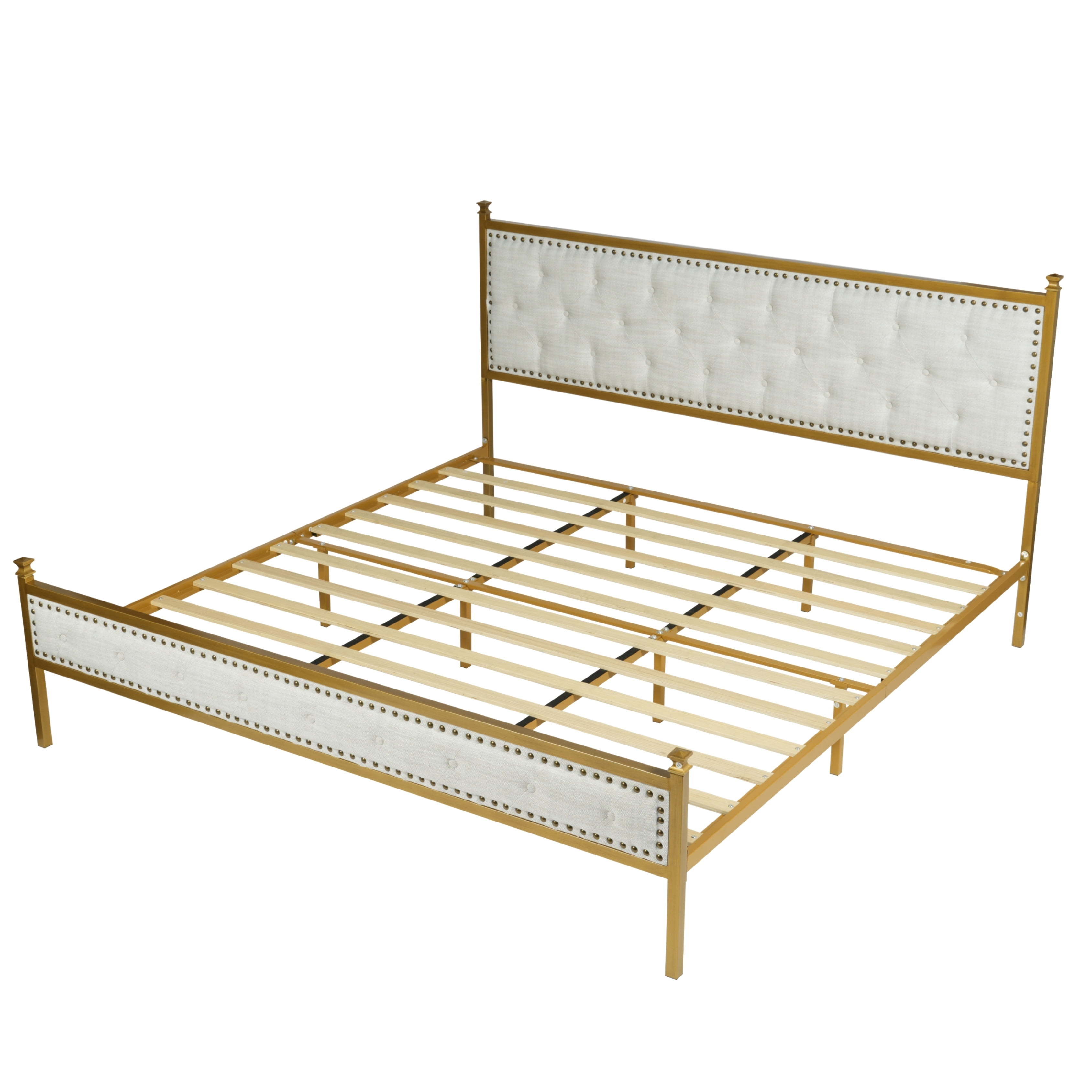 45" Tall Queen Bed Metal Bed Frame with Wood Slats,Fabric Upholstered ...