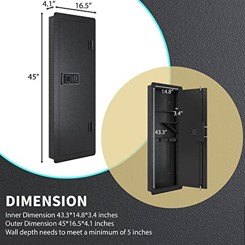 45" Tall Wall Gun Safe, Hidden Wall Safe, In Wall Gun Safe Between ...