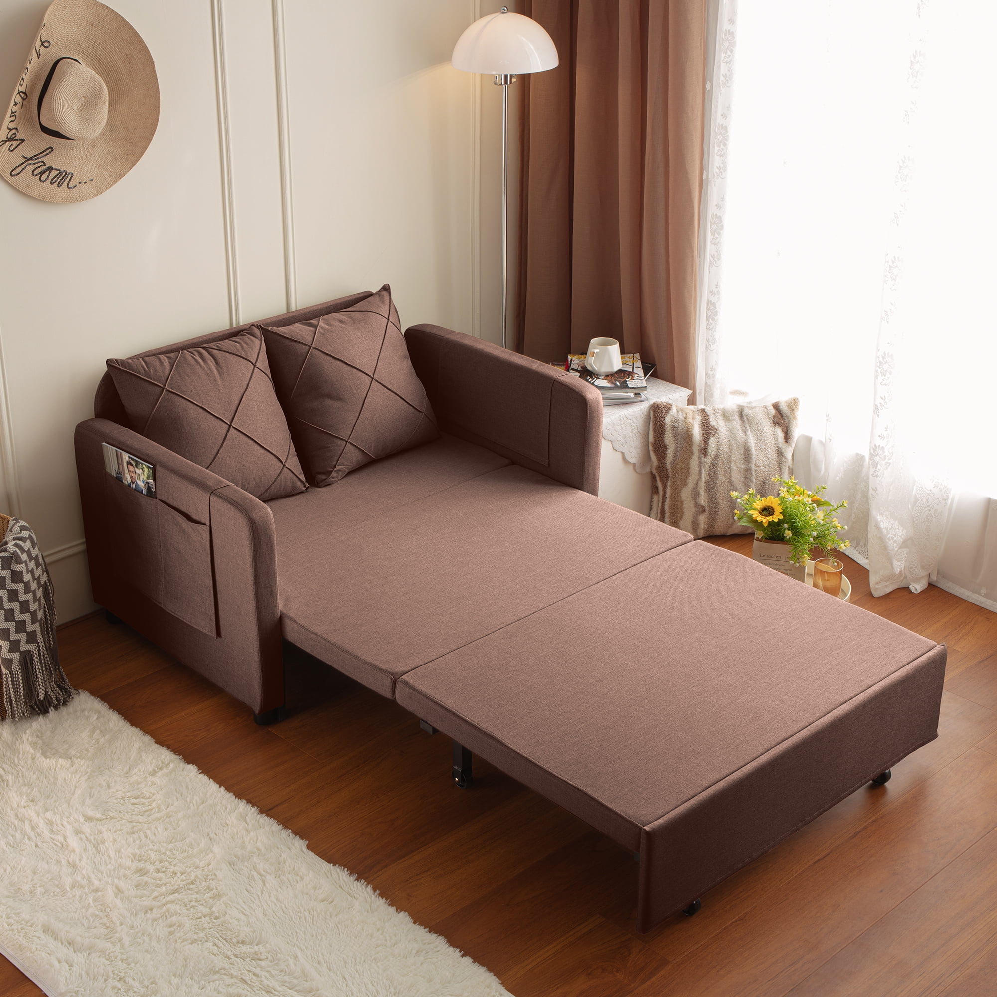 45" Twin Pull Out Sofa Bed, 3-in-1 Convertible Sleeper Sofa with Side ...