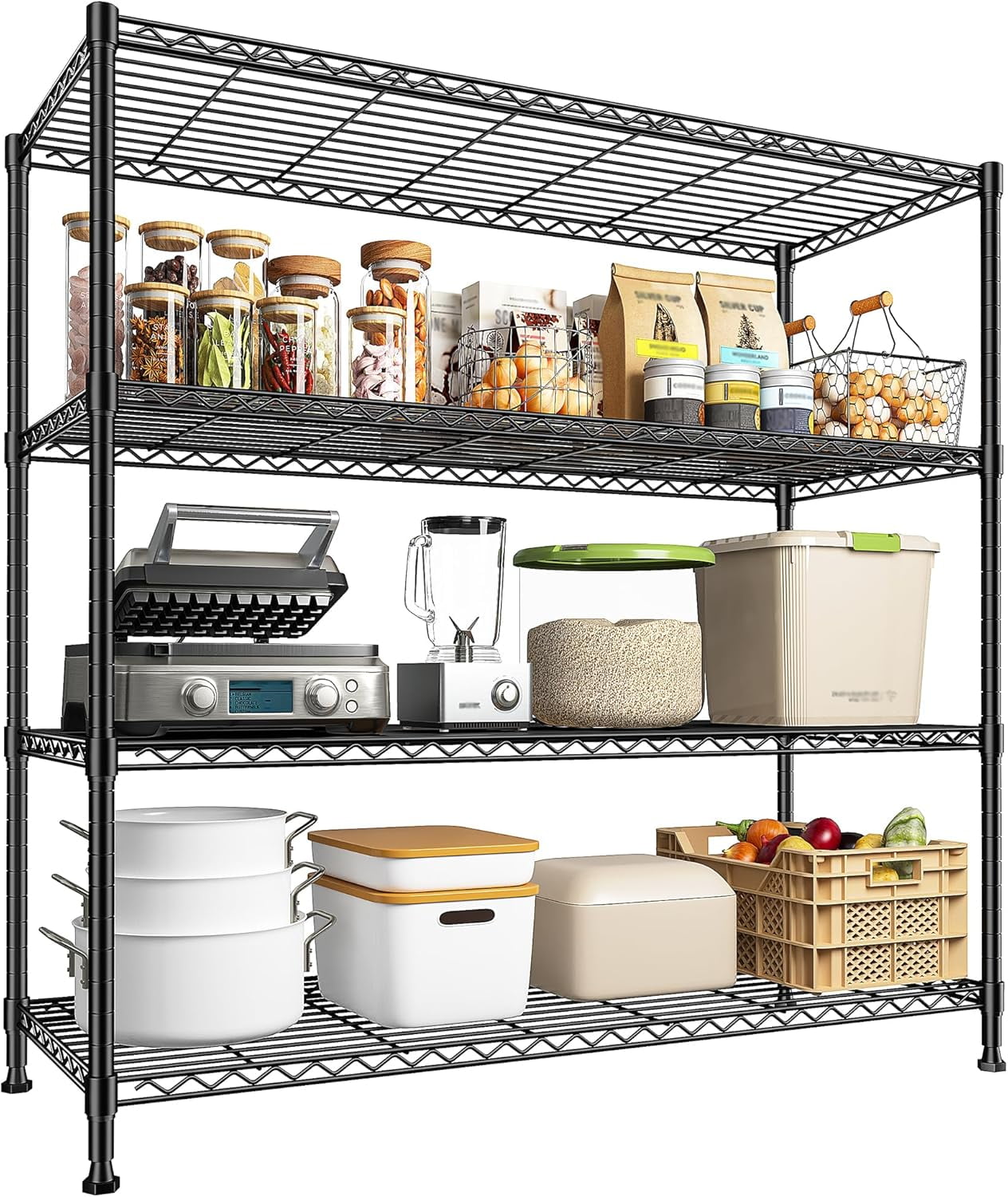 45 "W Metal Shelving Unit 4 Tier Storage Shelves Adjustable Wire ...