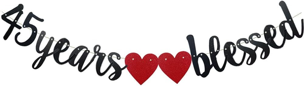 45 Years Blessed Banner,, Black Paper Glitter Party Decorations For ...