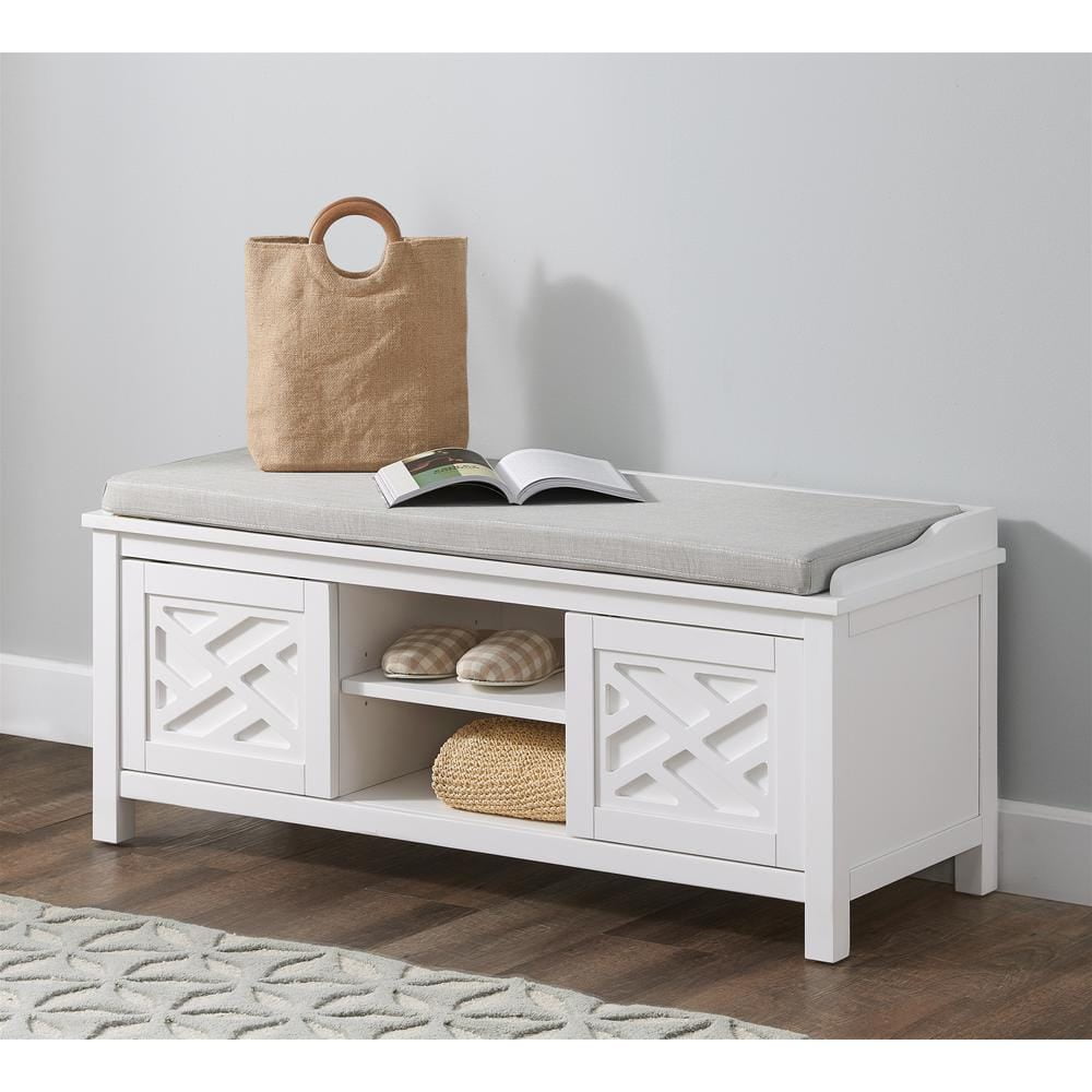 45 in. W Coventry White Wood Bench with Storage and Cushion - Walmart.com