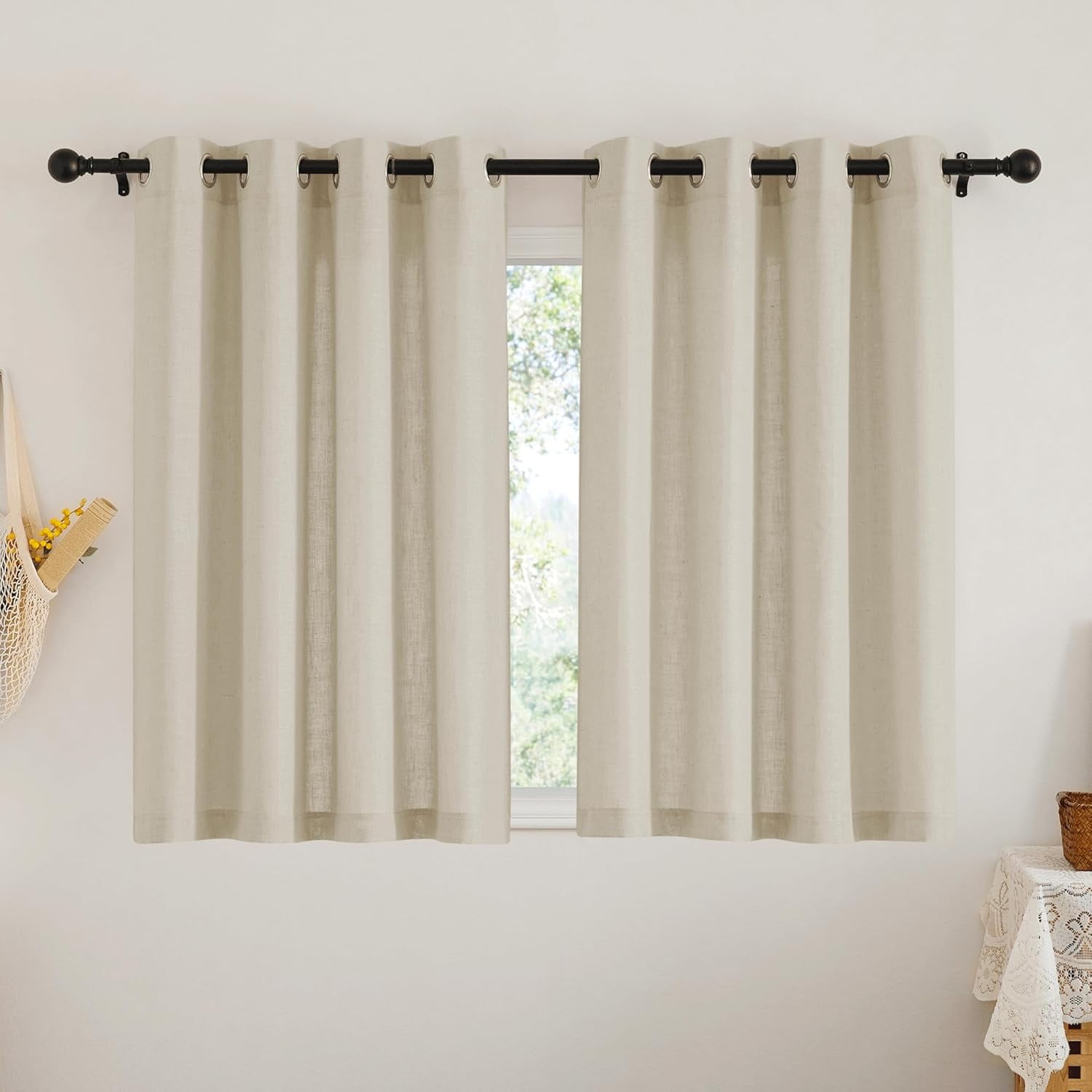 45 inch Curtains - Linen Blend Semi Sheer Curtains Drapes Light ...