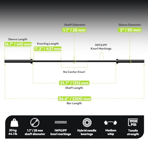 45 lb (20 kg) Olympic Barbell, 2-inch Weight Bar for Bench Press, 700/ ...