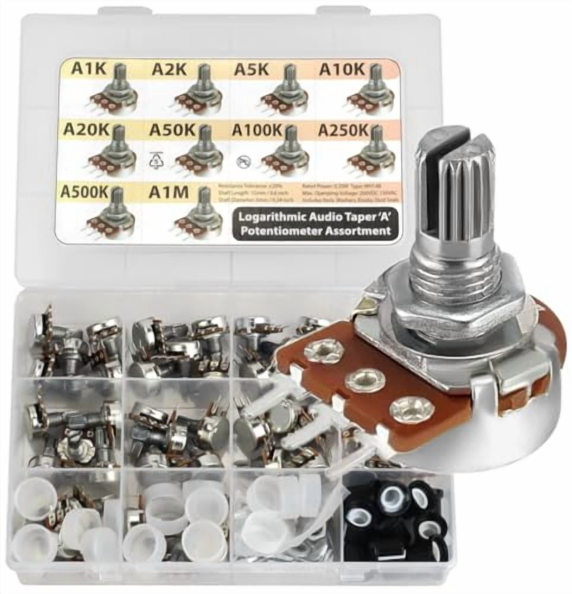 45 pcs Potentiometer Assortment 9 Values 1K, 2K, 5K 10K 20K 50K 100K ...