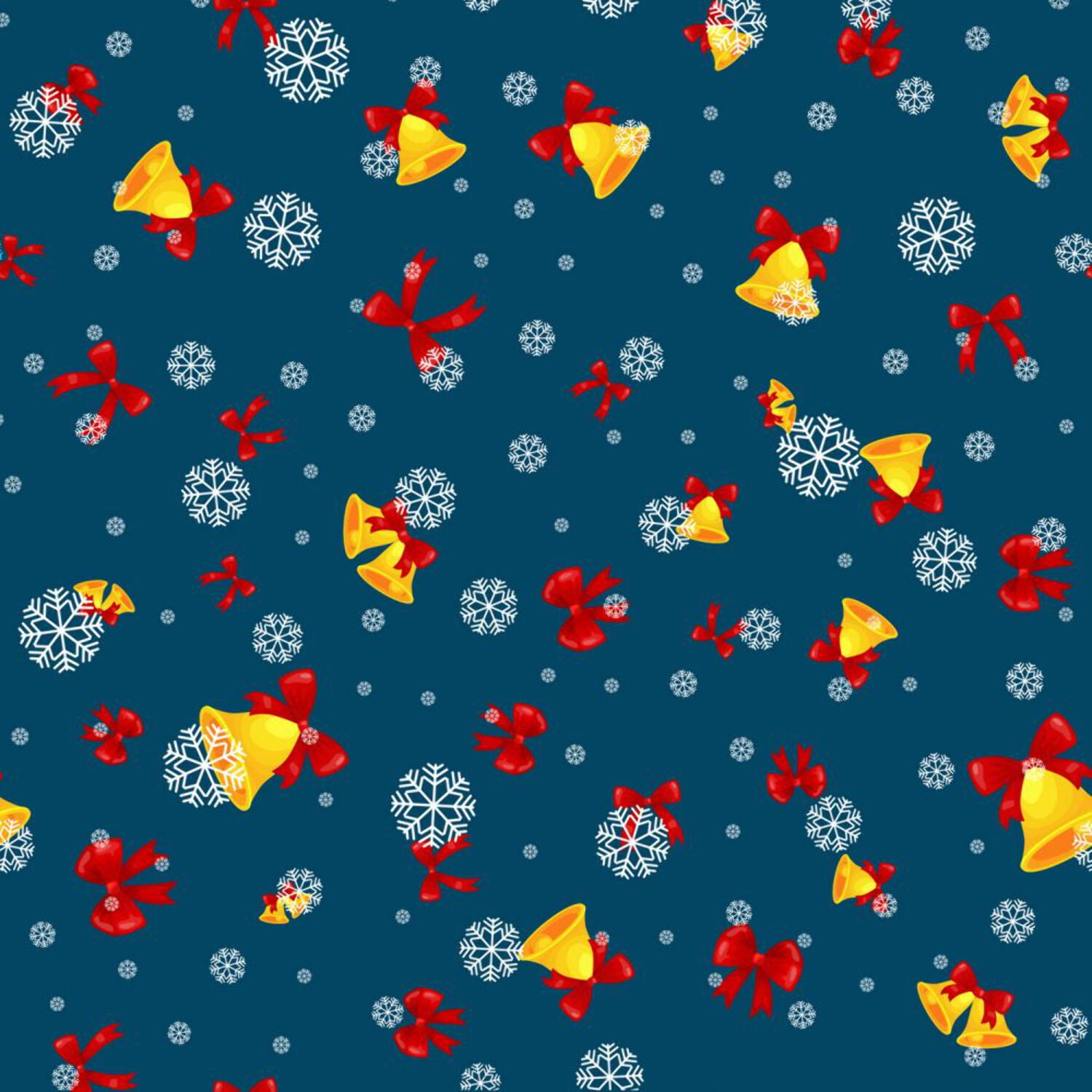45 x 36 Christmas Fabric Bells Bows and Snowflakes on Navy Blue 100% ...