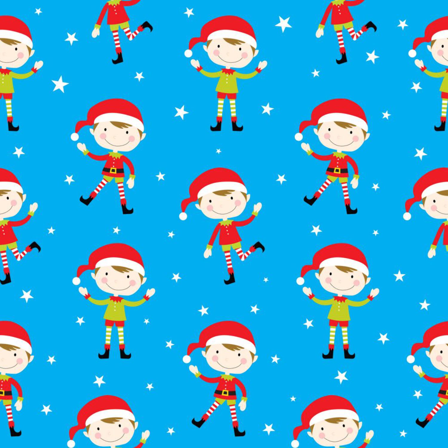 Christmas Happy Elves on Blue 100% Cotton Fabric - Walmart.com