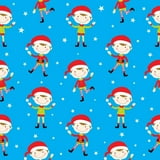 Christmas Happy Elves on Blue 100% Cotton Fabric - Walmart.com