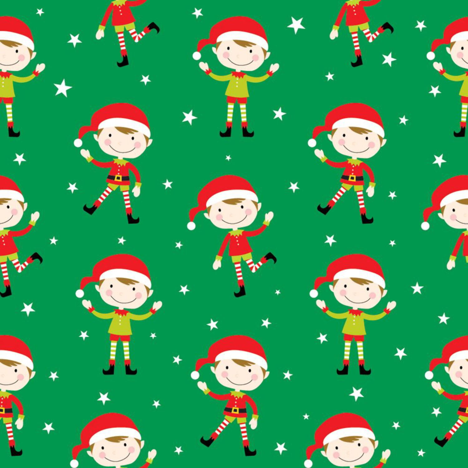 Christmas Happy Elves on Green 100% Cotton Fabric - Walmart.com