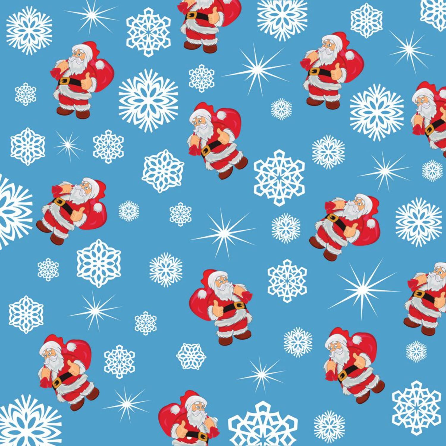 45 x 36 Christmas Thumbs Up Santas on Blue by the yard 100% Cotton ...