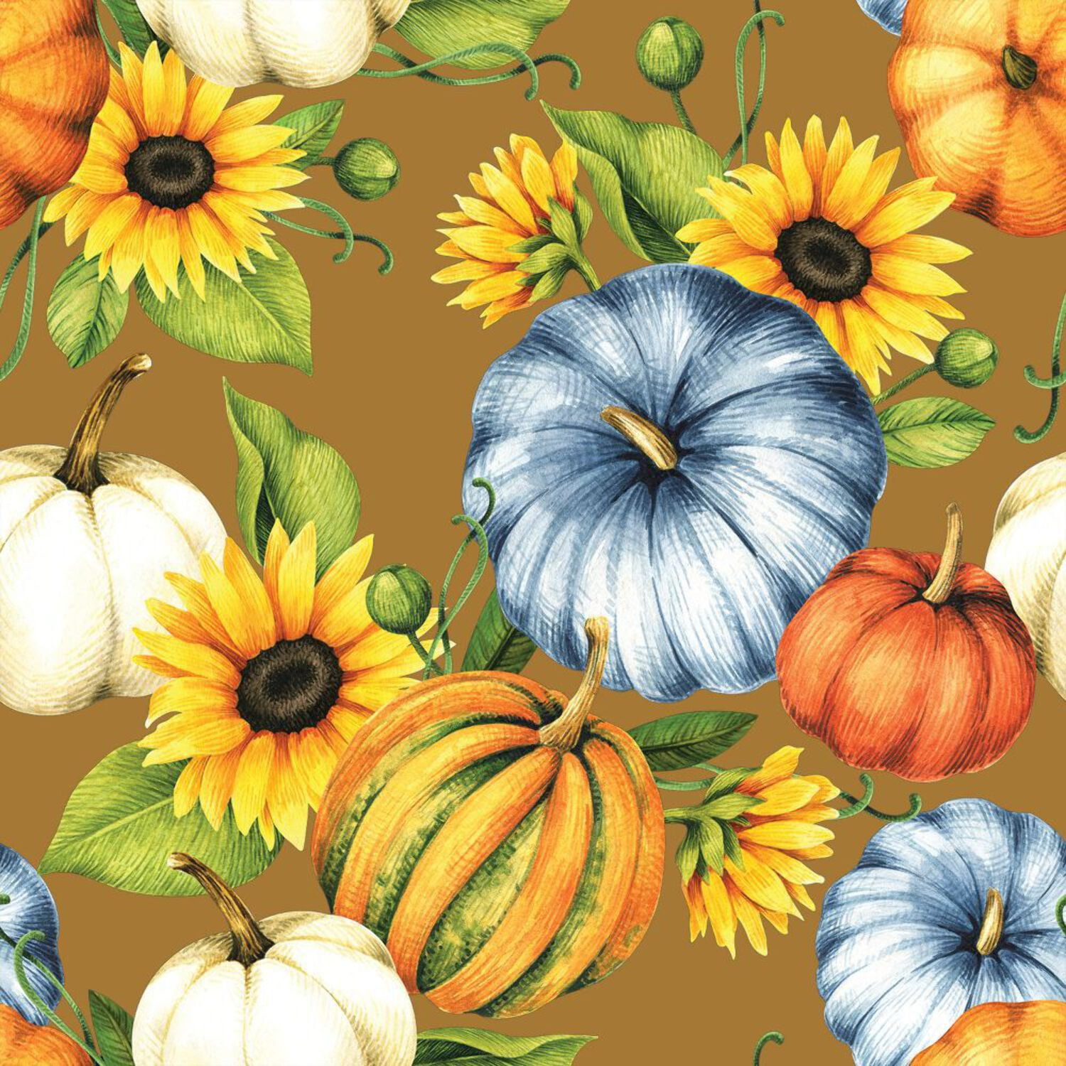 45 x 36 Fall Autumn Thanksgiving Fabric Pumpkins and Gourds on Brown ...