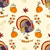 45 x 36 Fall Autumn Thanksgiving Pumpkins and Leaves on Cream 100% ...
