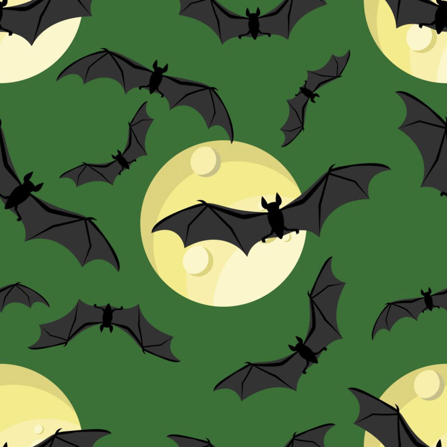 45 x 36 Halloween Bats Full Moon on Green 100% Cotton Fabric - Walmart.com