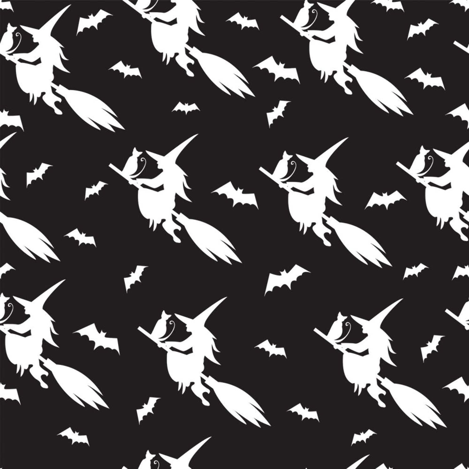 45 x 36 Halloween Flying Witches with Cats and Bats on Black 100% ...