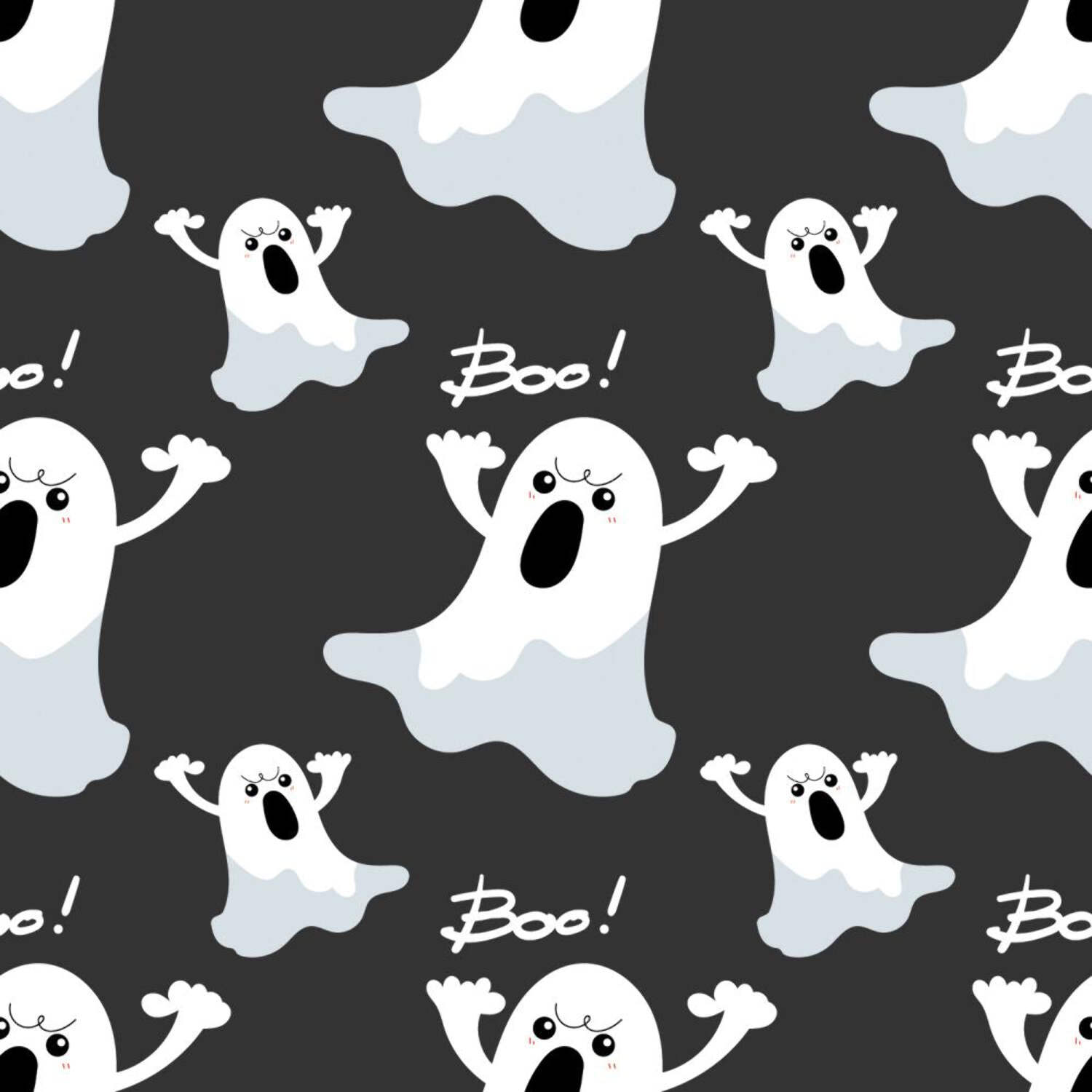 45 x 36 Halloween Ghosts BOO and Pumpkins on Black 100% Cotton Fabric ...