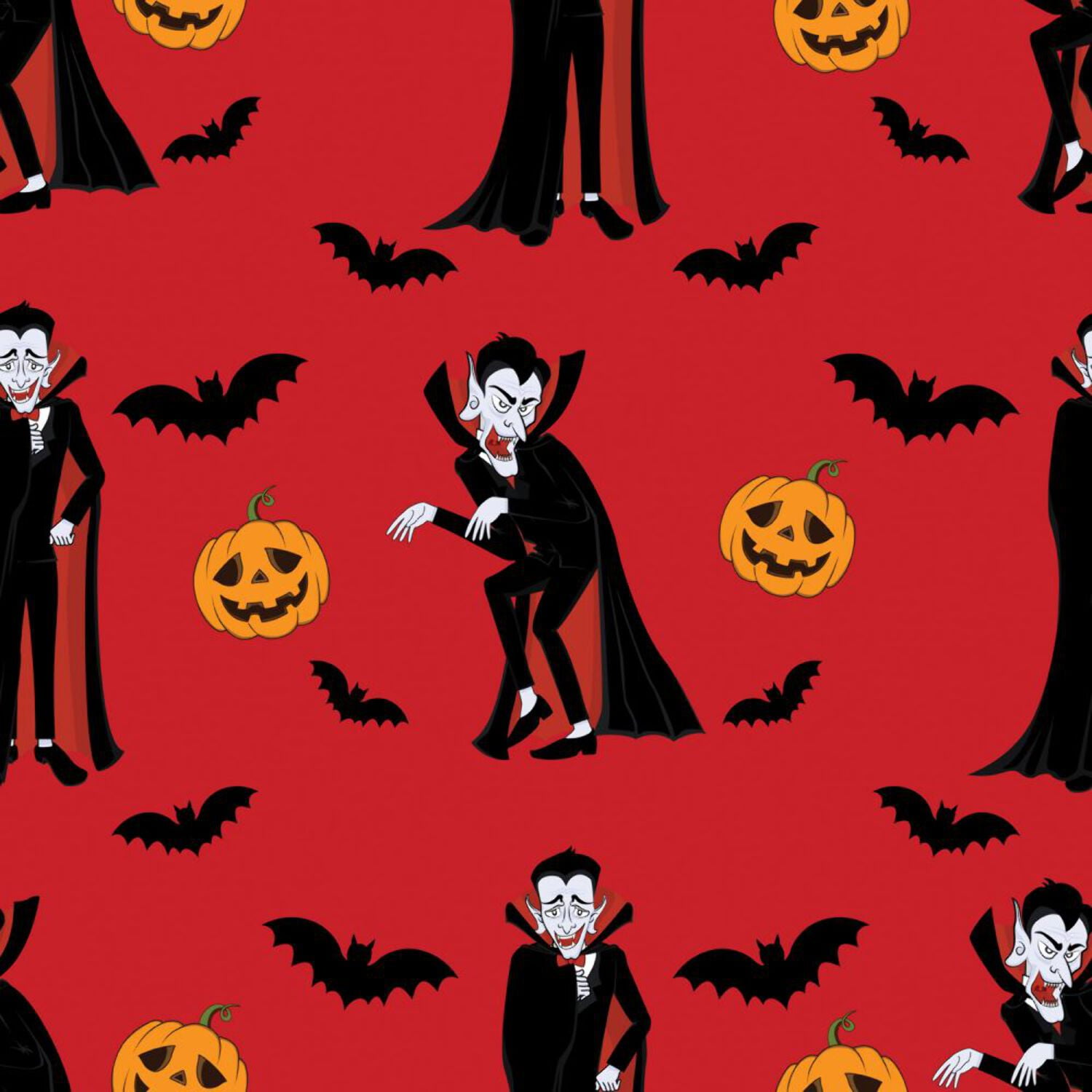 Halloween Vampires Bats and Pumpkins on Red 100% Cotton Fabric ...