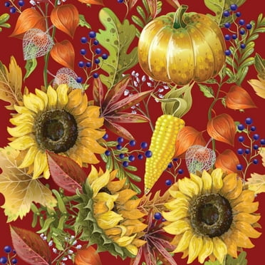Fall Autumn Thanksgiving Fabric Pumpkins and Leaves on Black by the ...