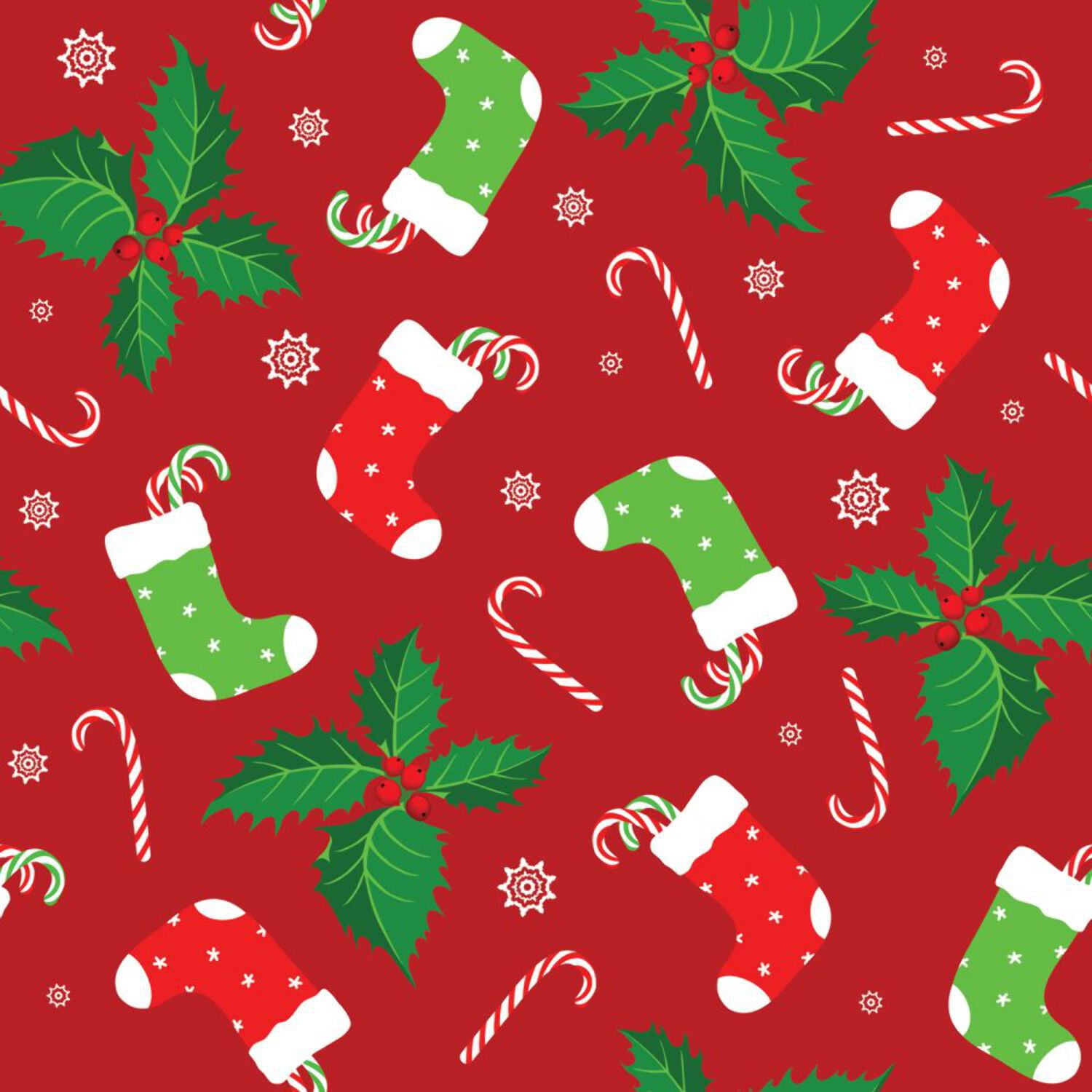 45 x 36 Red and Green Stockings and Candy Canes on Red Christmas 100% ...
