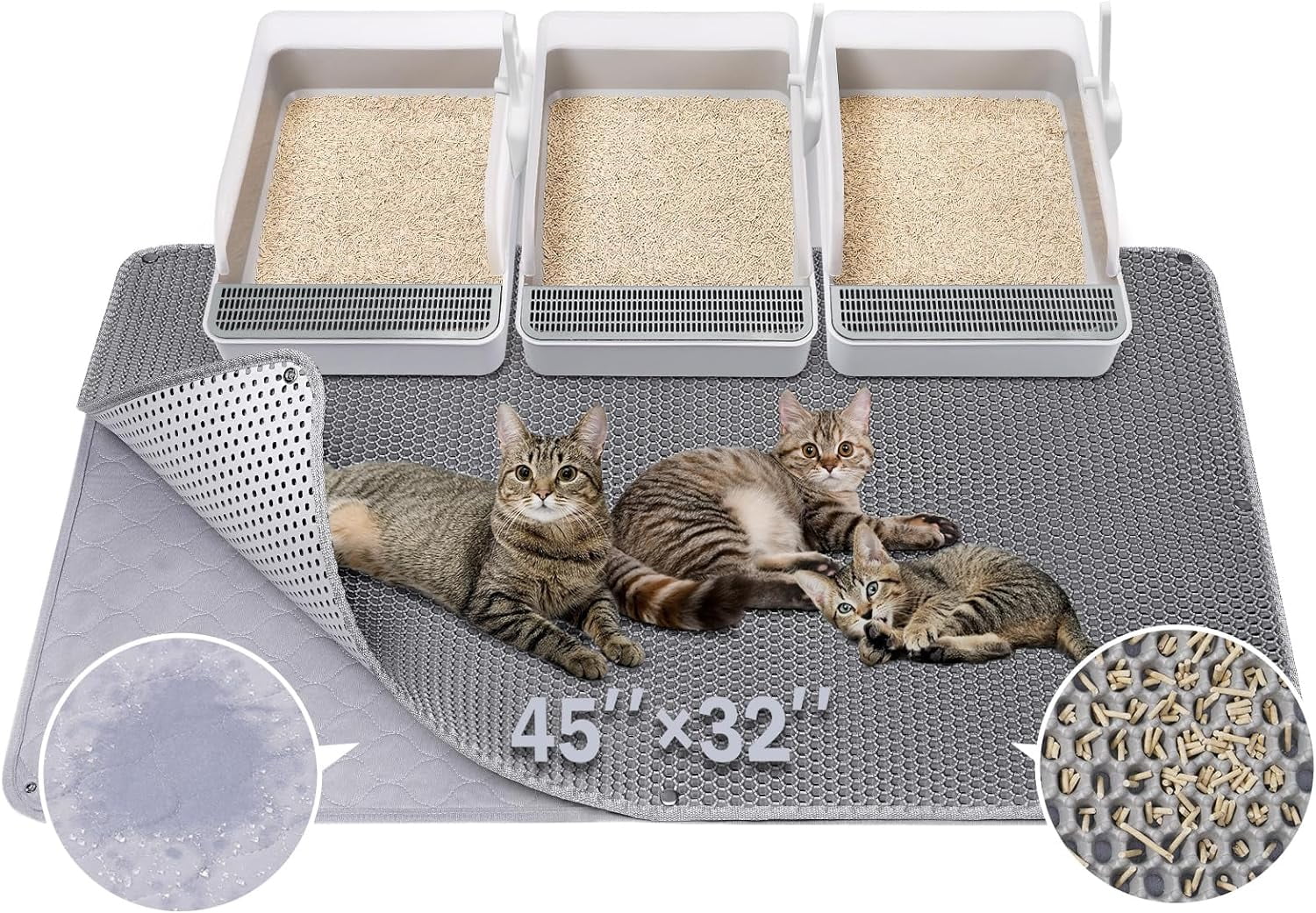 45"x32" Extra Large Cat Litter Mat, Honeycomb Double Layer Kitty Litter ...