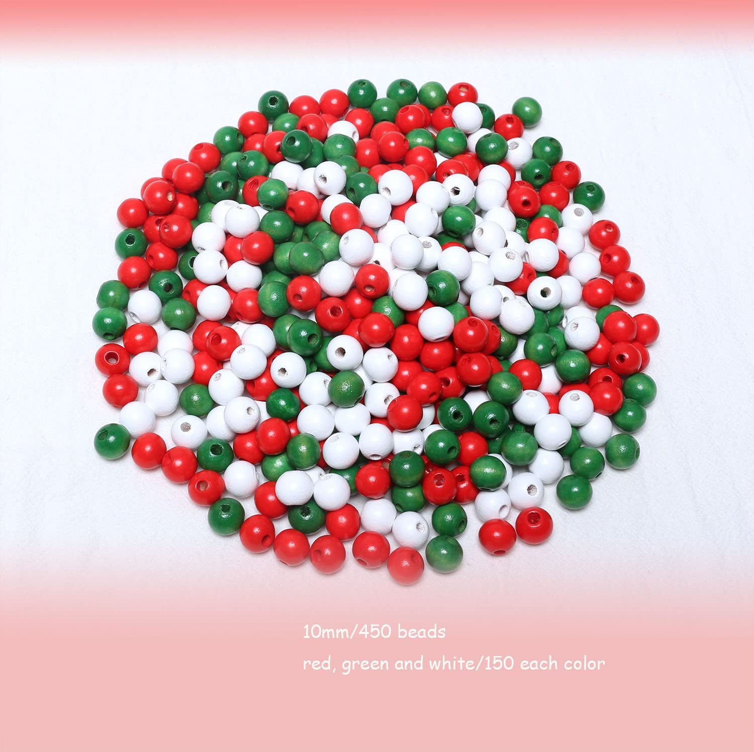 450 10mm Wood Beads for Craft/ Christmas Decor Red, Green and White ...