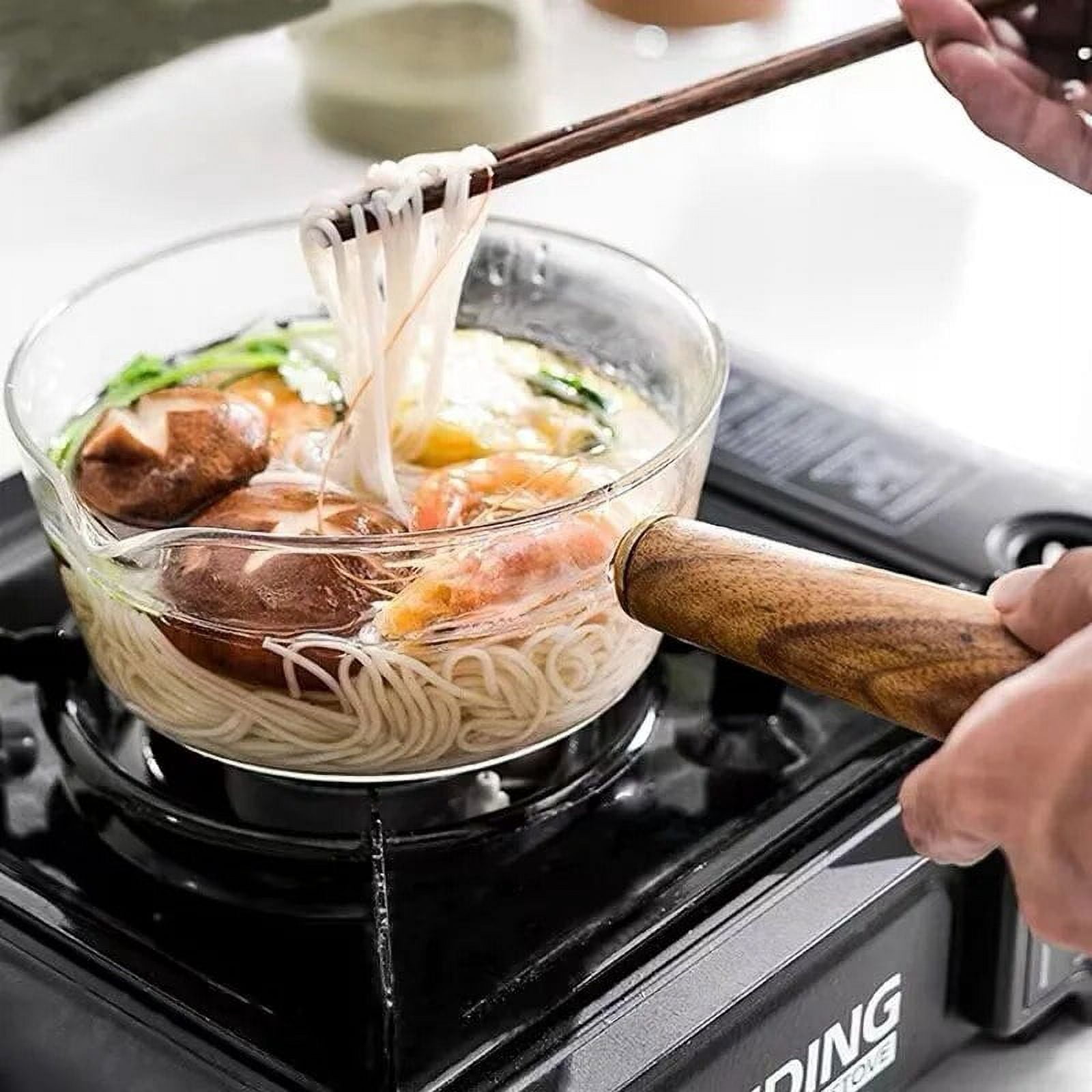 450/650ml Soup Porridge Pot Milk Pot With Wooden Handle Glass Cooking ...