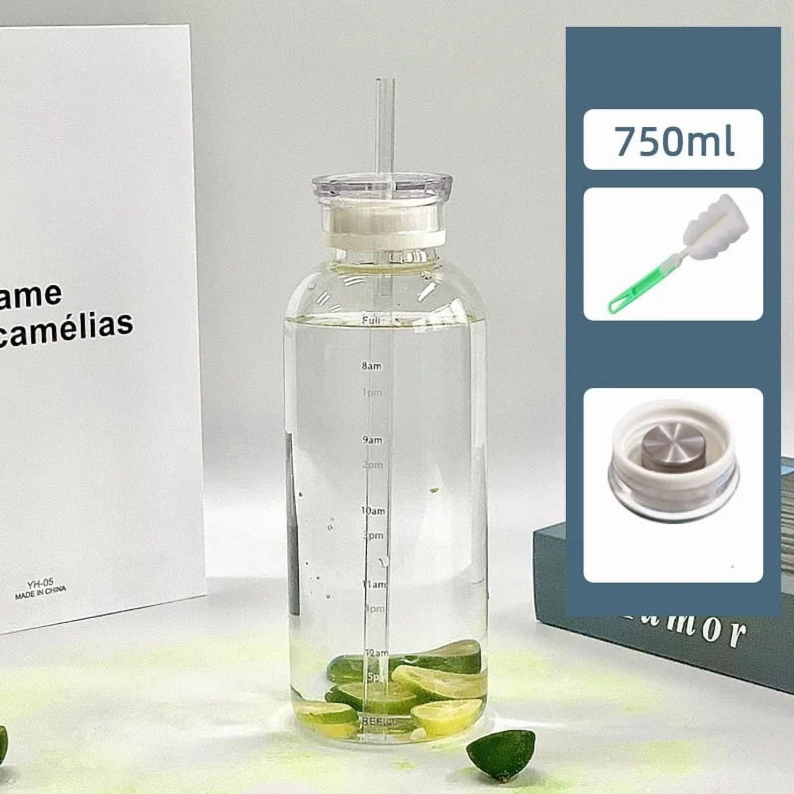 450/750ml Large Glass Water Bottle with Straw 2 Lids Clear Kawaii ...