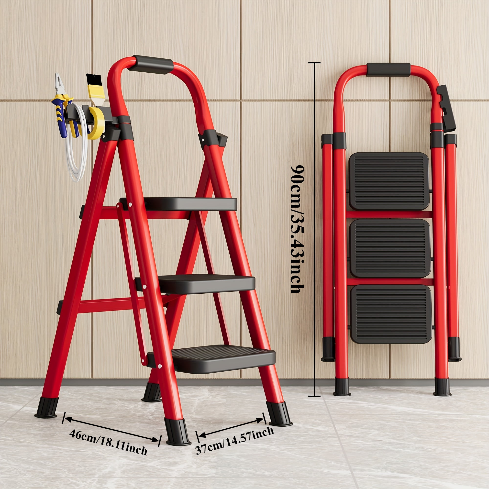 450 Lbs Capacity 3/4/5 Step Folding Step Ladder Non-Slip Wide Steps ...