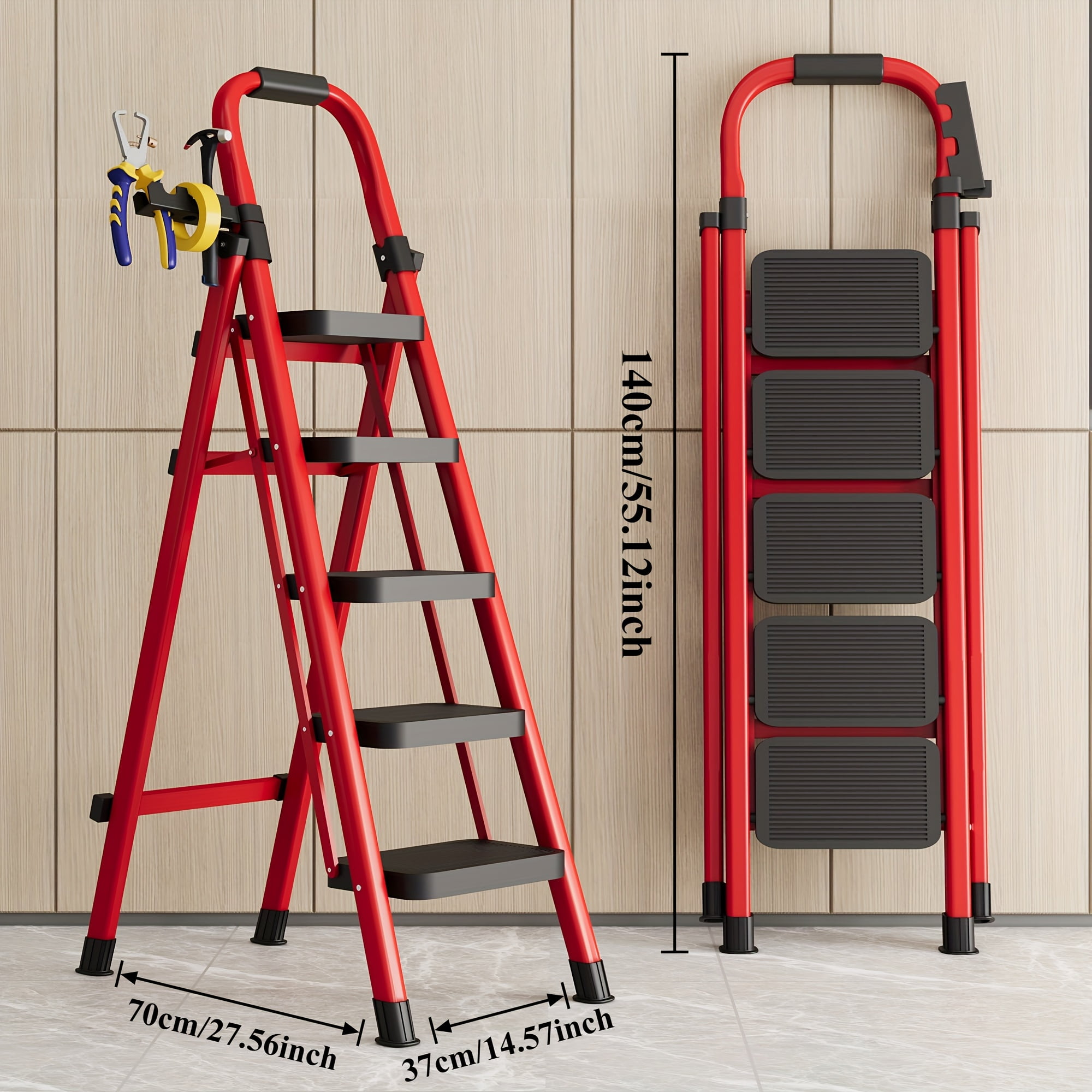 450 Lbs Capacity 3/4/5 Step Folding Step Ladder Non-Slip Wide Steps ...