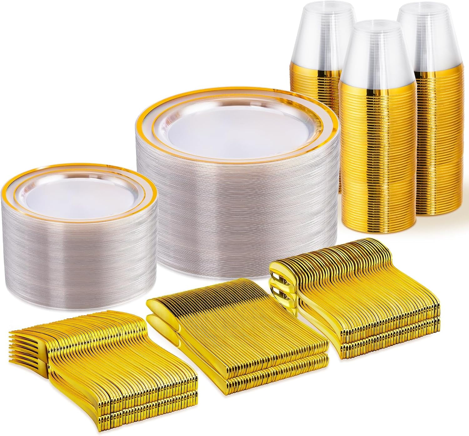 450 PCS Clear Gold Disposable Dinnerware Set for 75 Guests, Clear and ...