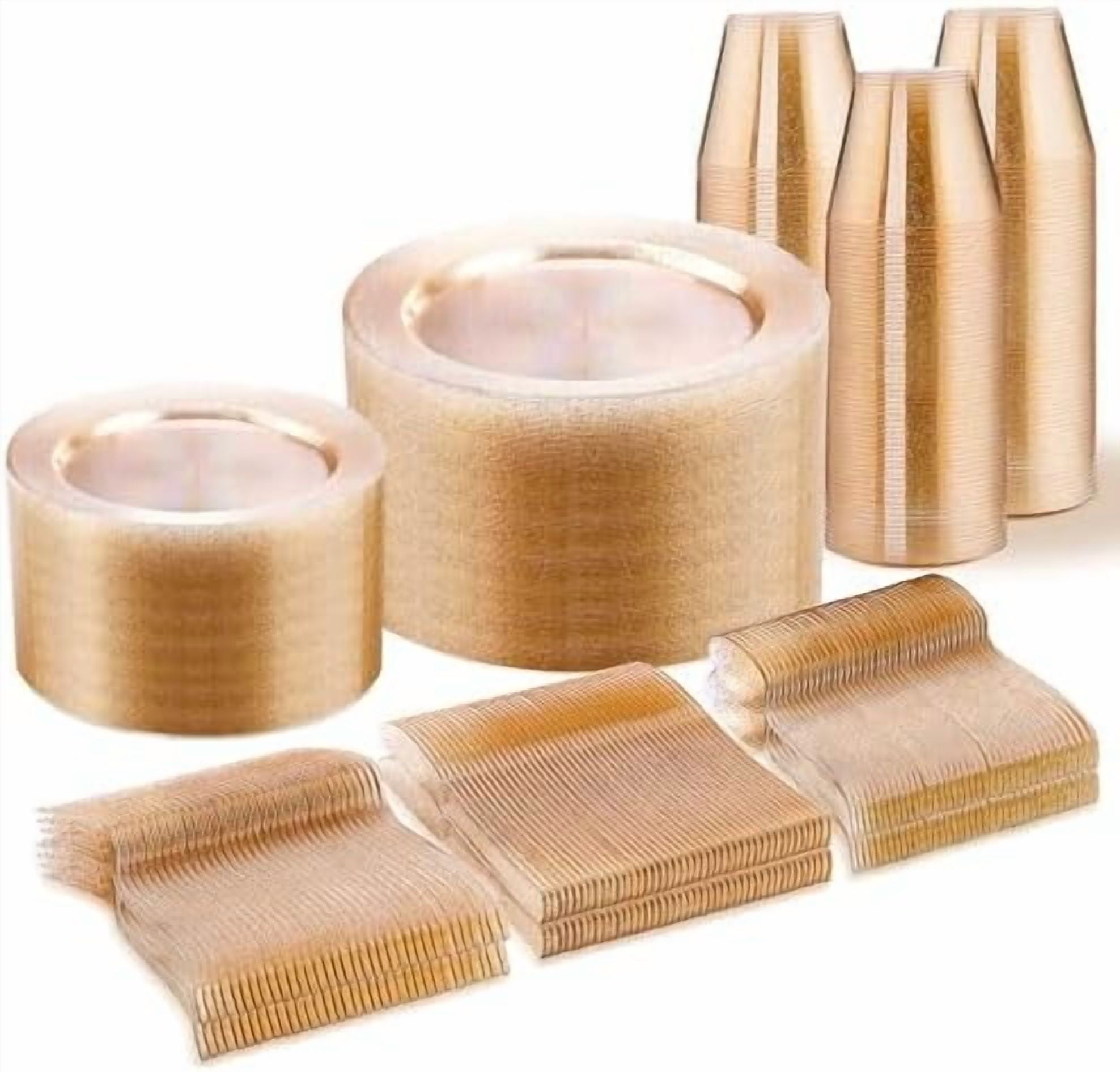 450 PCS Gold Glitter Disposable Dinnerware Set for 75 Guests, Plastic ...