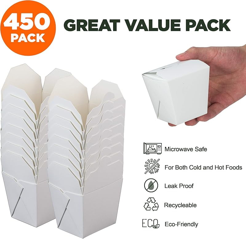[450 Pack Chinese Take Out Boxes - 26 oz Plain White Chinese Food ...