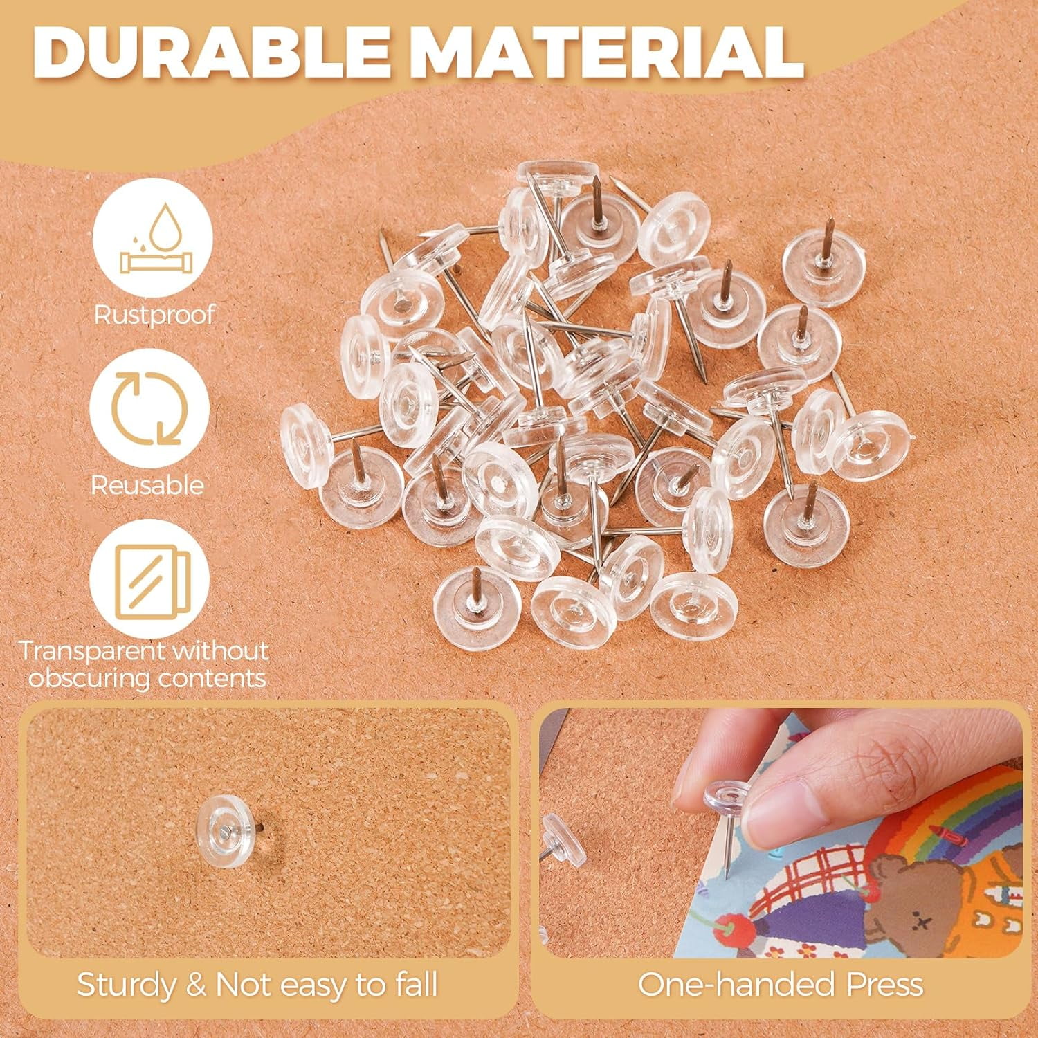 450-Pack Clear Push Pins Thumbtacks, Clear Thumb Tacks For Wall, Flat ...