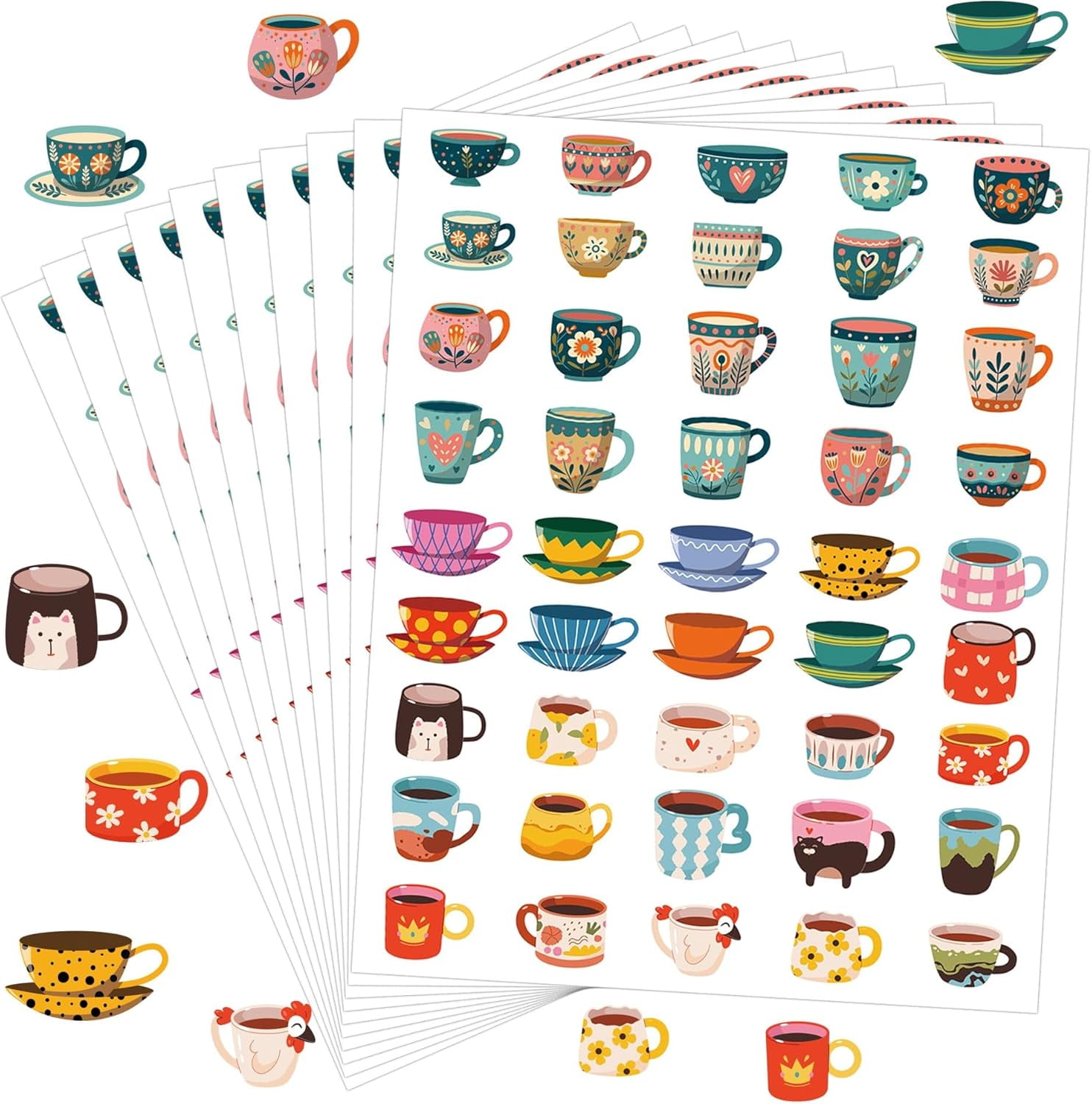 450 Pcs Tea Cup Shaped Stickers Cup Outline Stickers Tea Mug Decorative ...