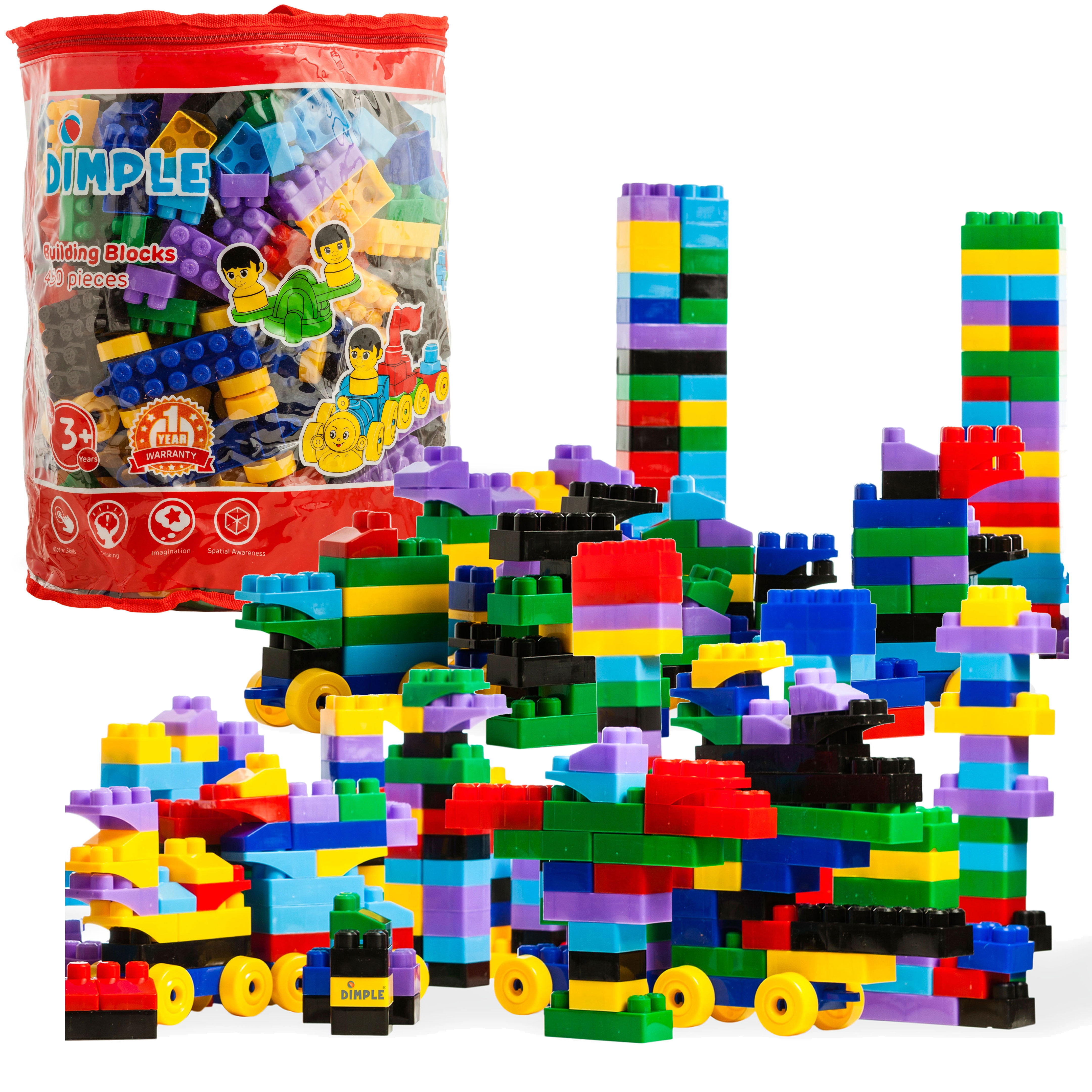 450 Piece Soft Plastic Multi Colored Building Block Set with Wheeled ...