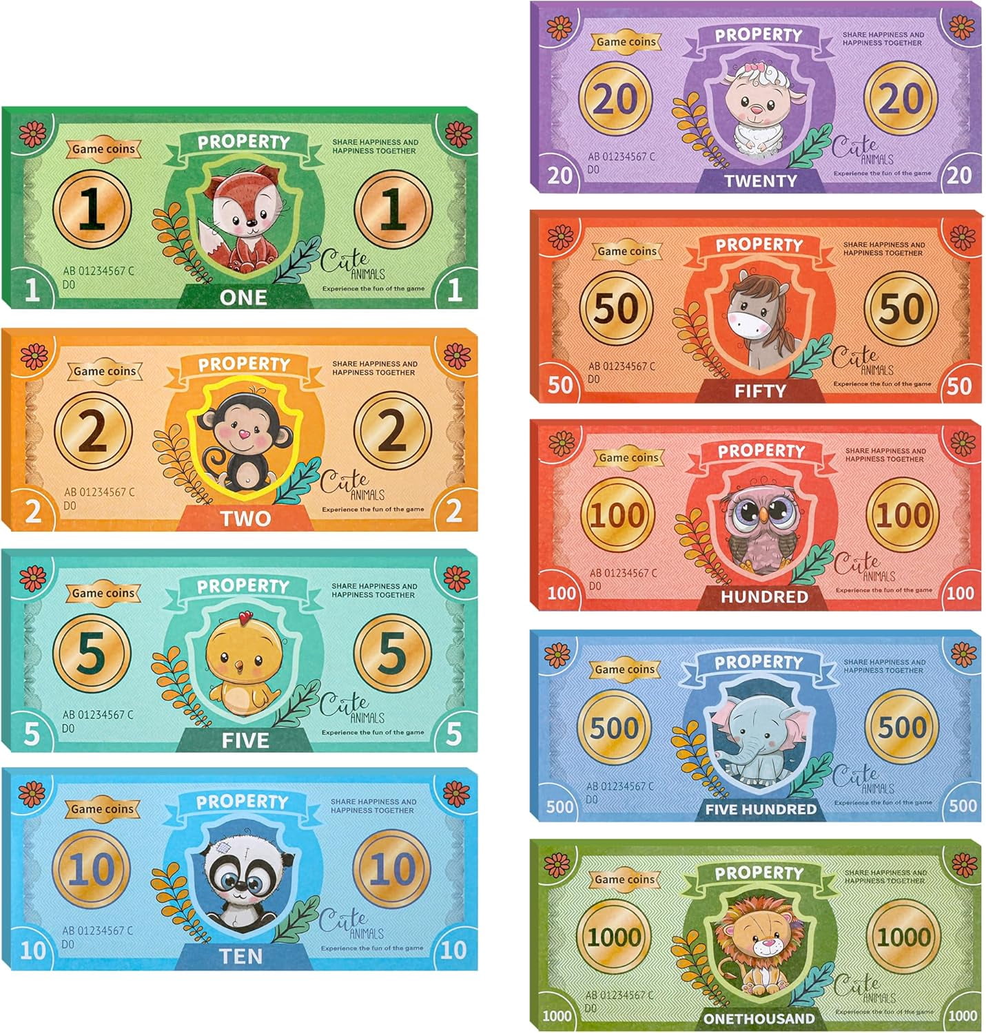 450 Pieces Prop Money Play Money, 9 Types of Small Animals banknotes ...
