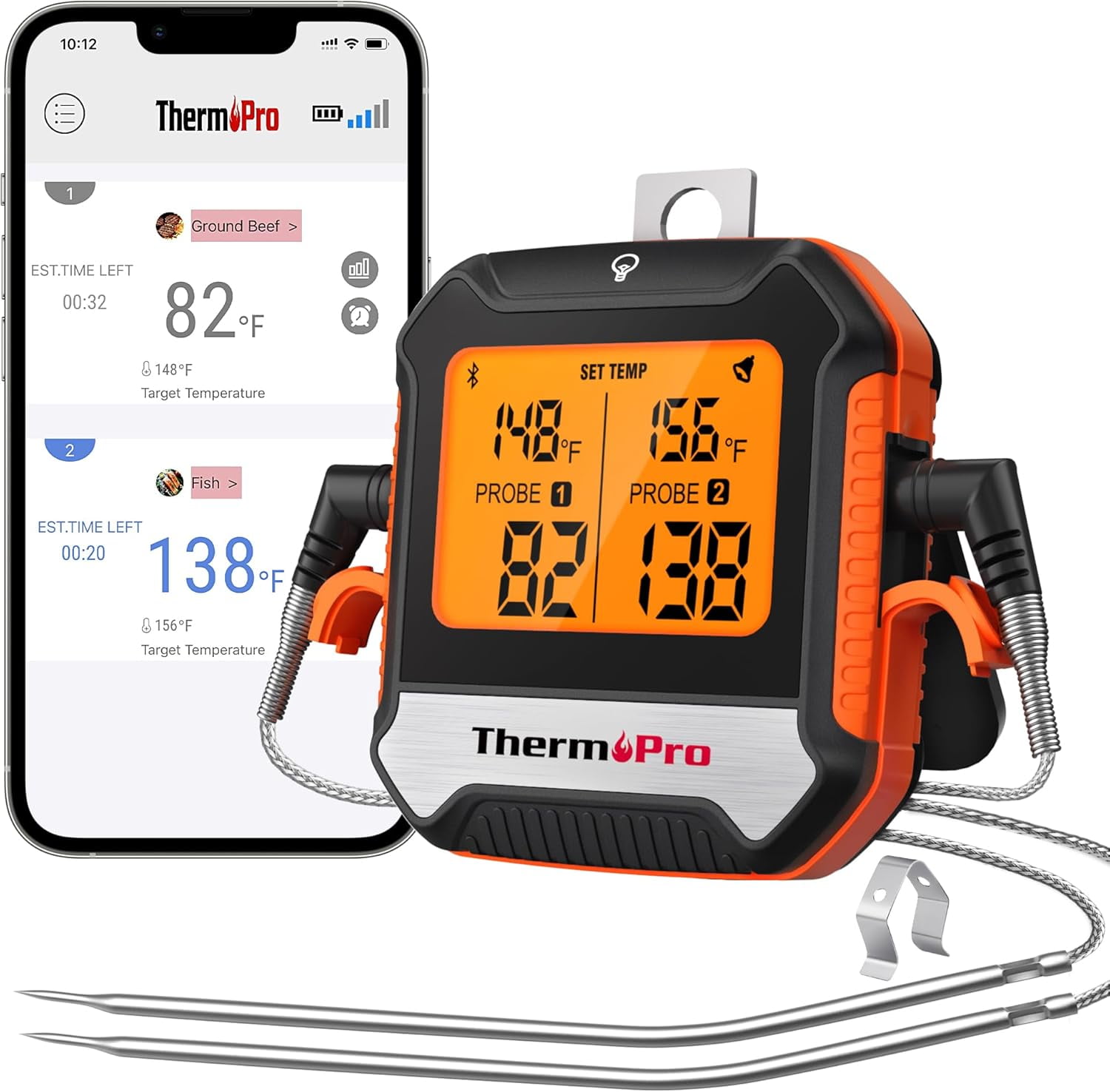 450 ft Bluetooth Meat Thermometer with 2 Probes, Meat Thermometer ...